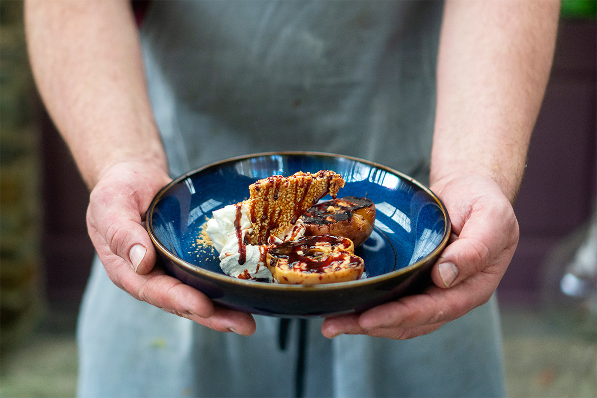 BBQ Apple, Sesame Brittle, Biscoff Crumble & Coffee Caramel
